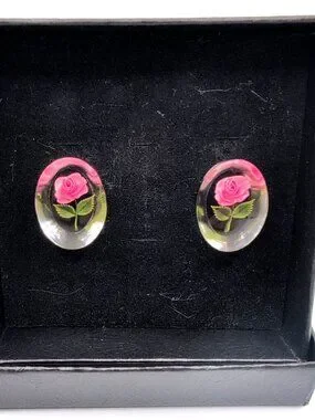 Vintage | Jewelry | Vintage Reverse Carved Screw Back Earrings Pink ...